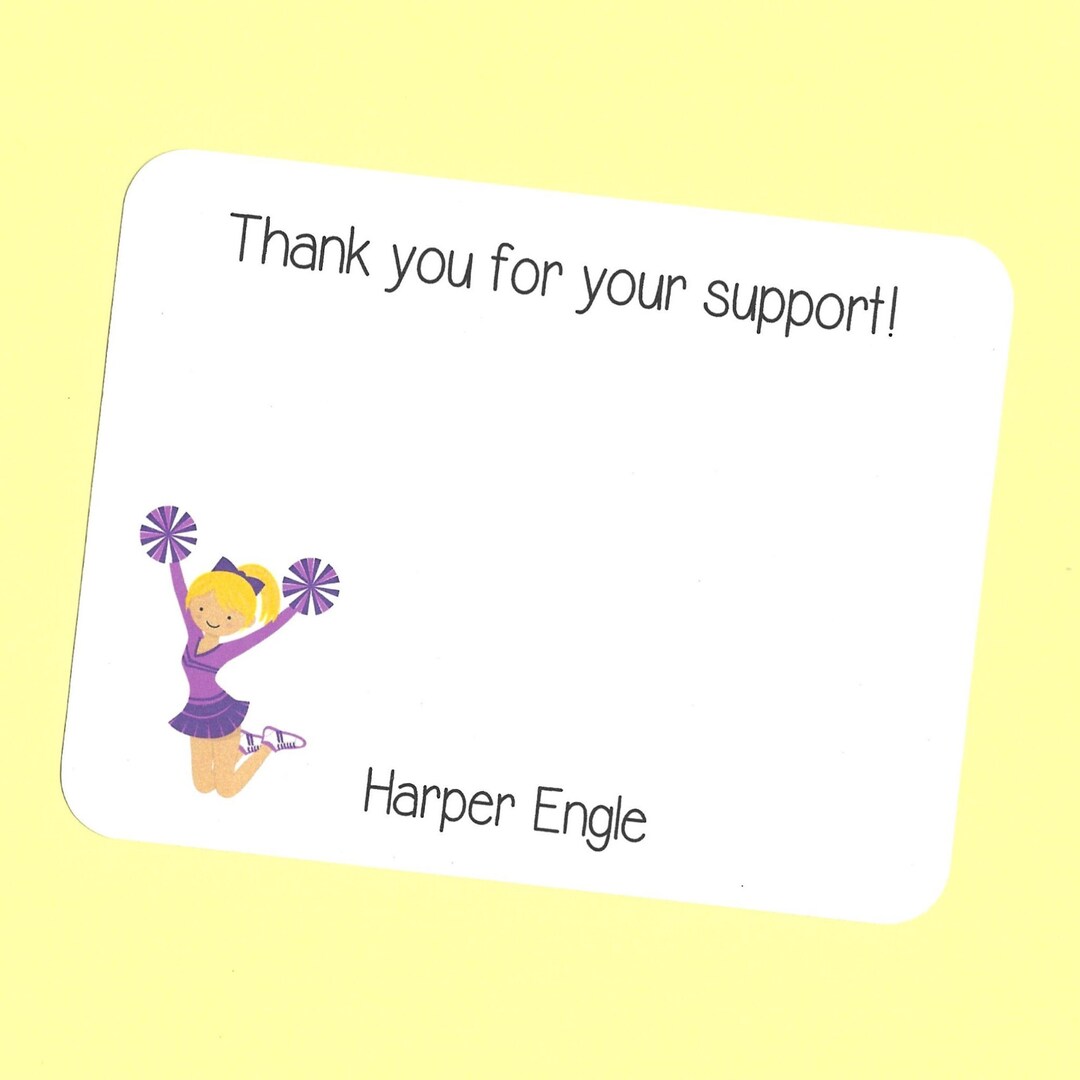 Cheerleader Cards - (set of 10) Cheerleader Thank You Note, Cheerleader ...