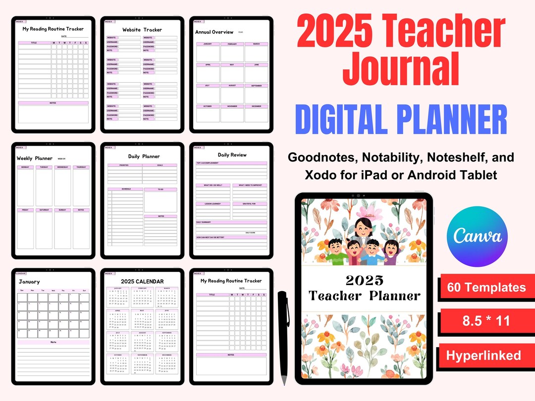 2025 Teacher Planner for Canva Template 2025 Dated Digital Teacher ...