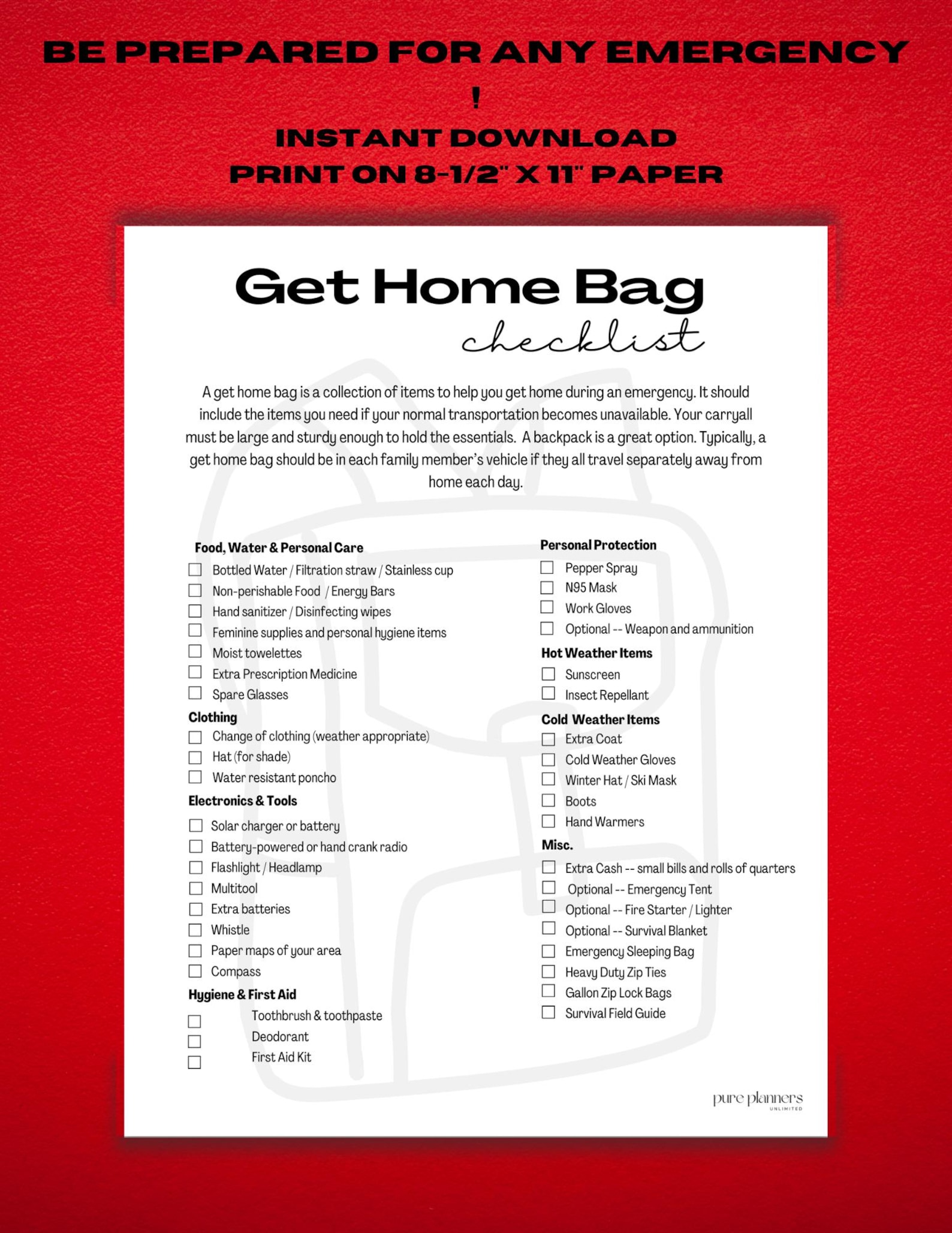 Get Home Bag Checklist, Emergency Backpack Checklist, Survival Bag ...