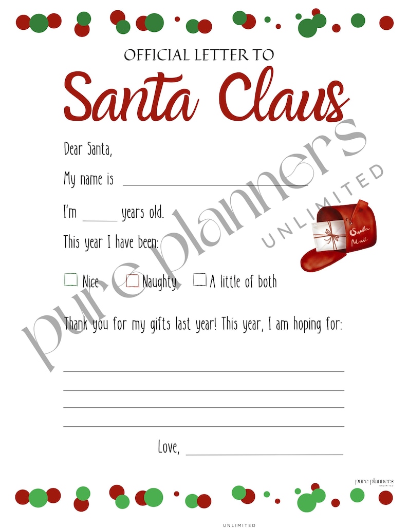 Letter to Santa, Printable Letter to Santa, Kids Christmas Activity ...