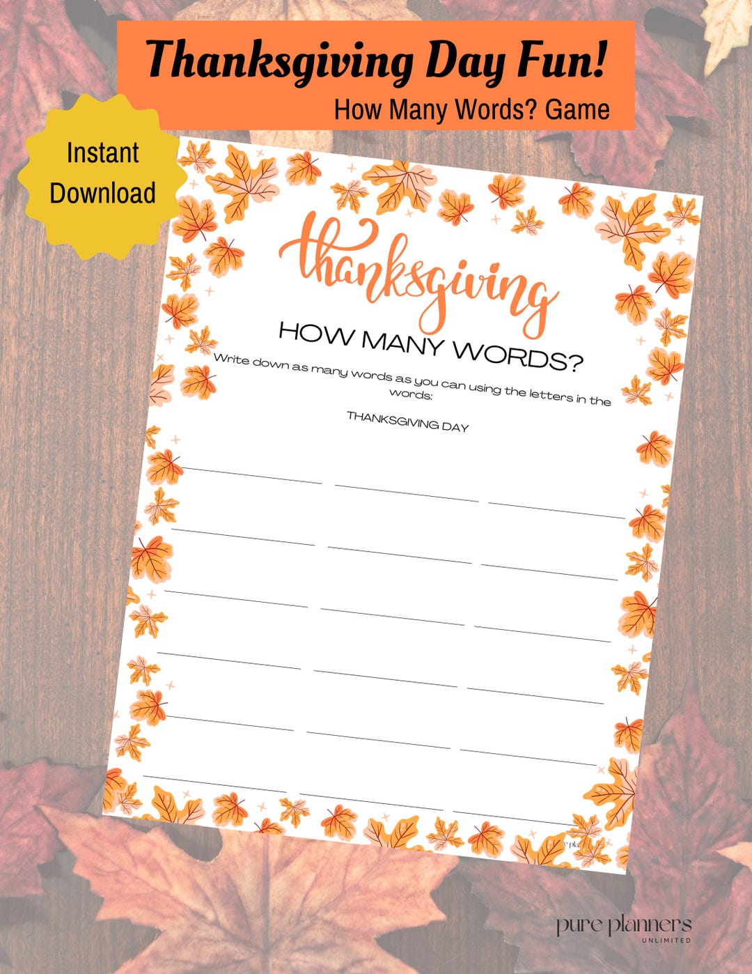 Thanksgiving How Many Words Printable Game, Thanksgiving Game ...
