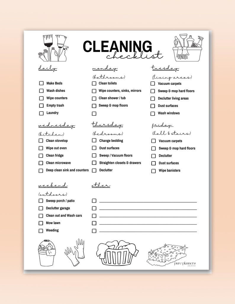 Cleaning Schedule, Cleaning Checklist, Cleaning Planner, Cleaning ...