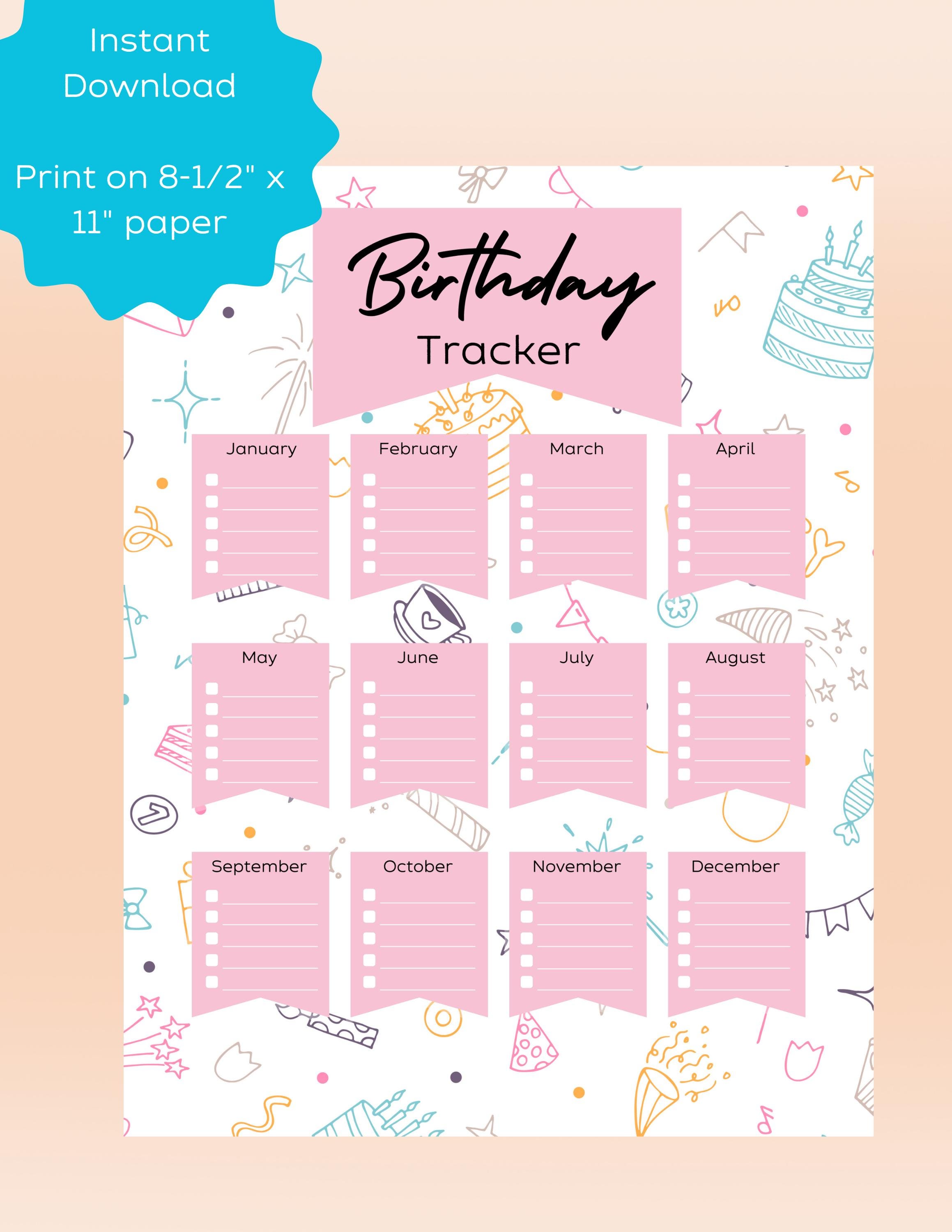 Birthday Tracker, Printable Tracker, Birthday Calendar, Birthday ...