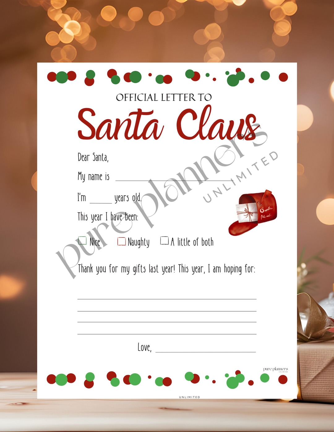 Letter to Santa, Printable Letter to Santa, Kids Christmas Activity ...