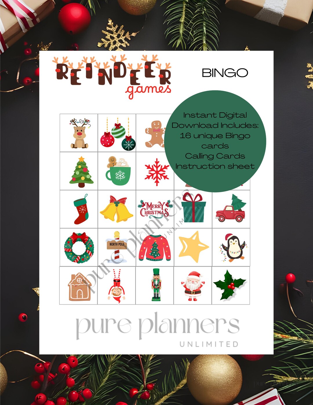 Bingo, Christmas Bingo Game, Christmas Party Game, Printable Kids Game ...