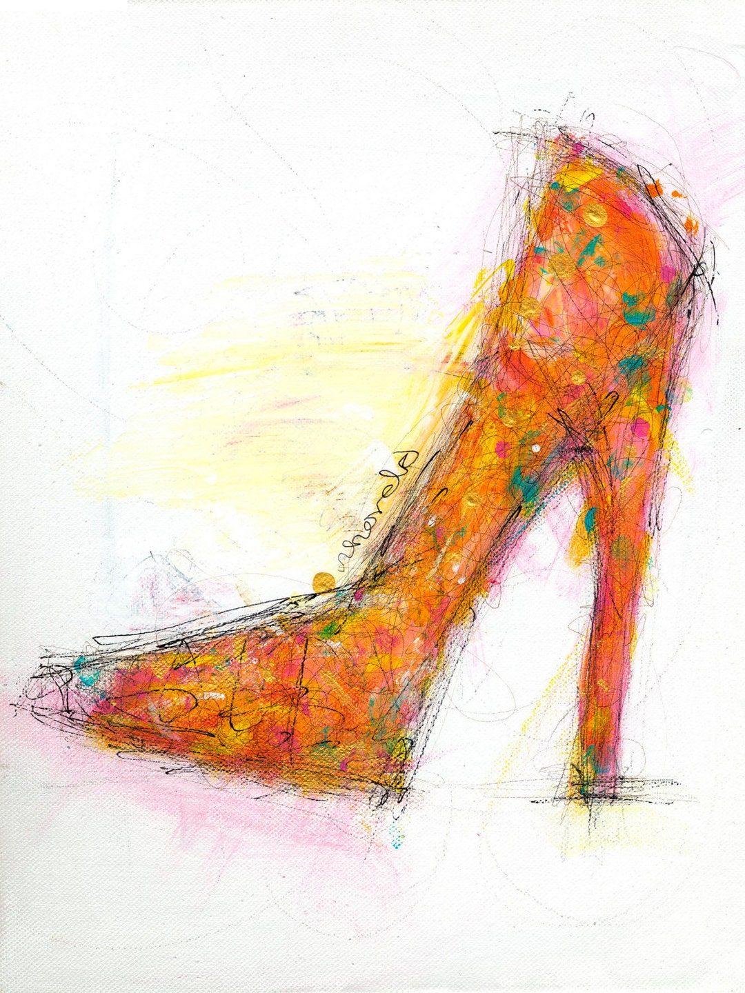 Gold Pump Print Shoe Art - Etsy