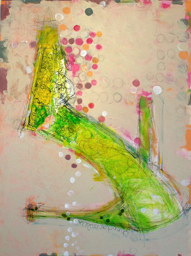 Head Over Heels, Shoe, Original Painting, 36x48, Mixed Media, by Rhonda ...