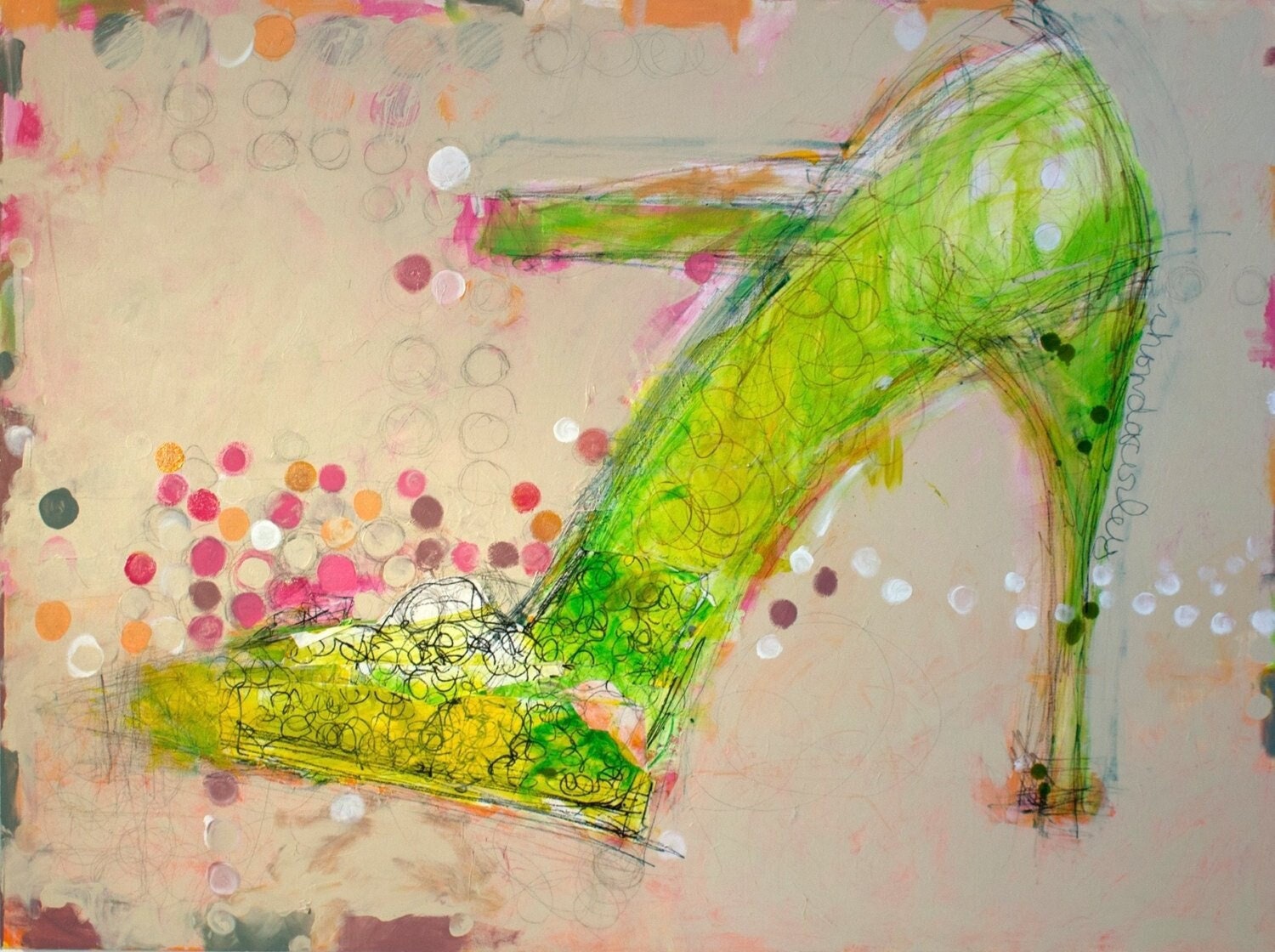 Head Over Heels, Shoe, Original Painting, 36x48, Mixed Media, by Rhonda ...