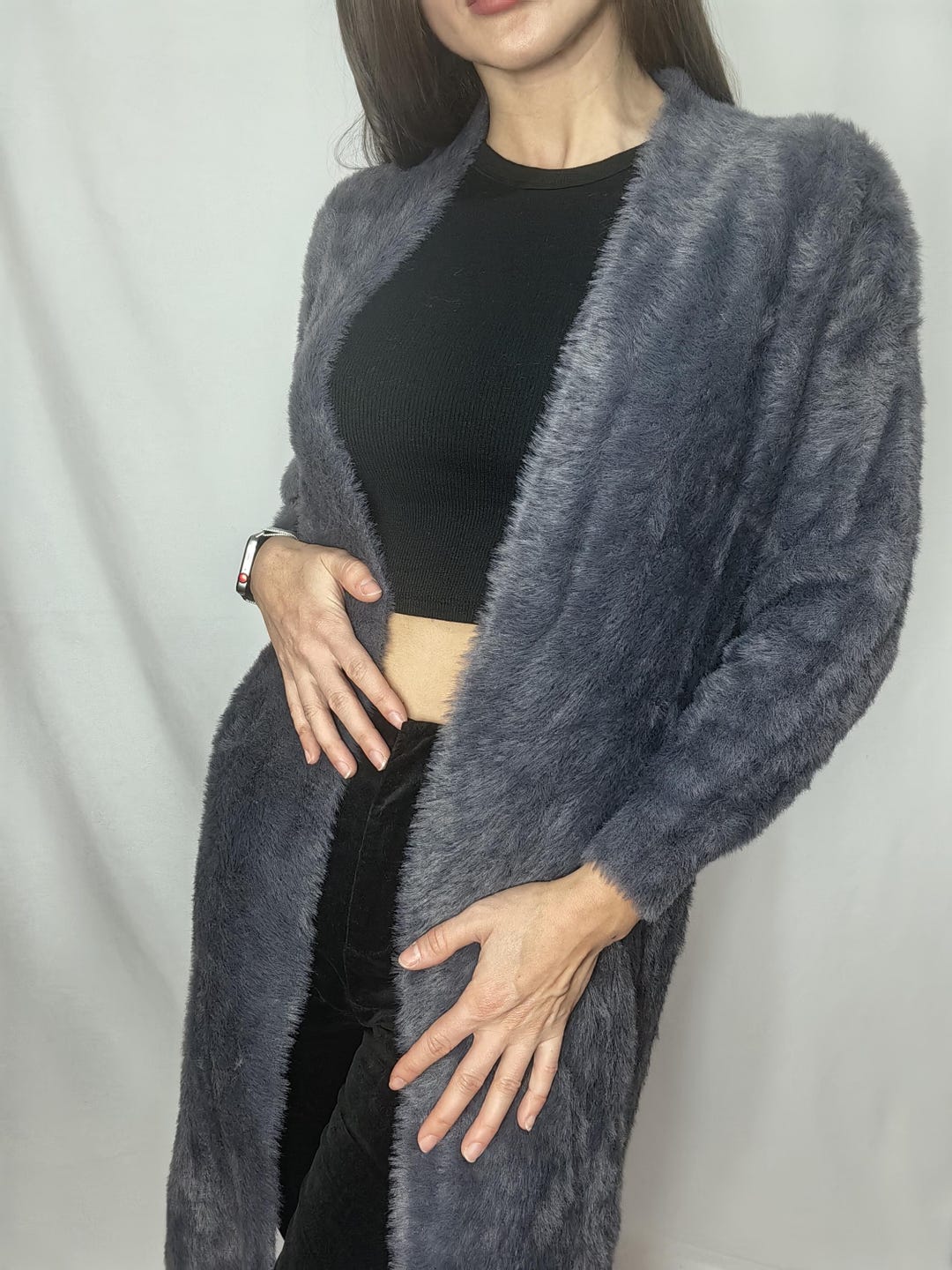 Long Fluffy Cardigan Women Knit Cardigan Wool Extra Long Cardigan ...