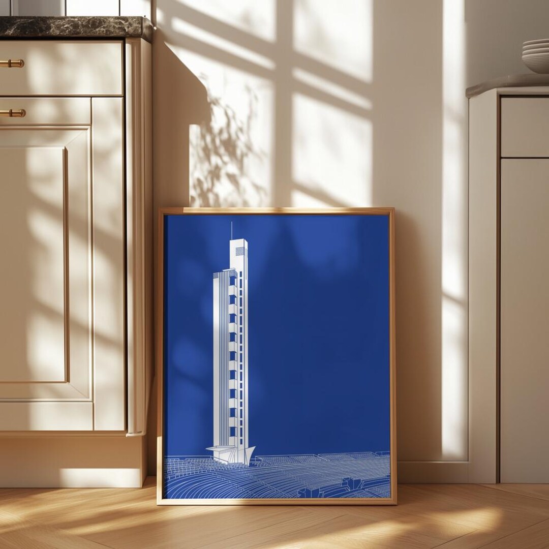 ESTADIO Centenario-futuristic Blue and White Skyscraper Illustration ...