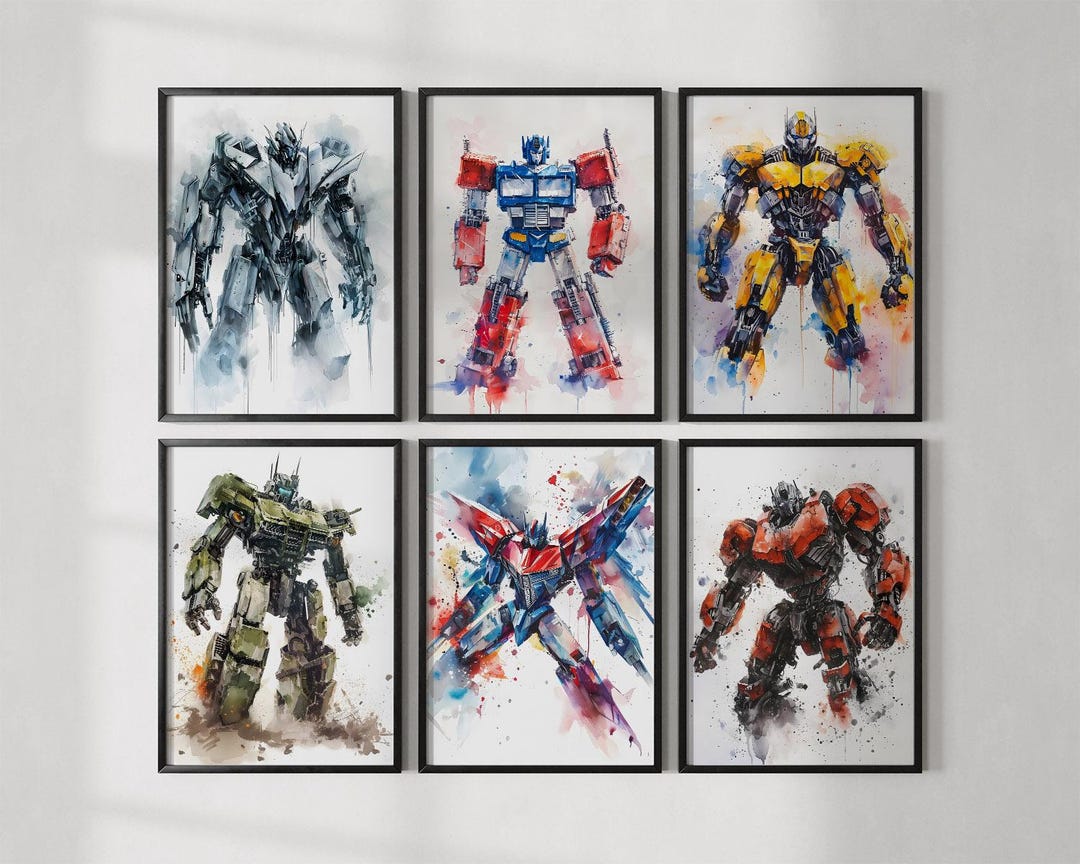 Transformers Art Print, Set of 6 Watercolor Canvas, Transformer Movie ...
