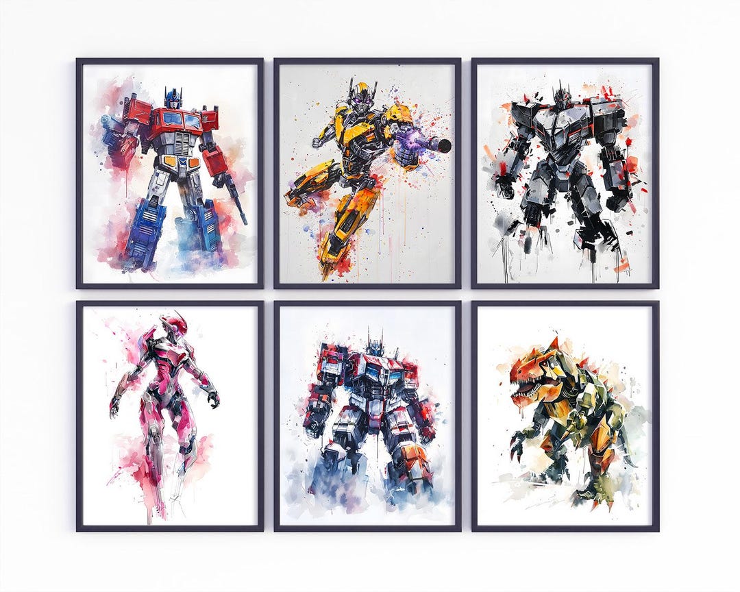 Transformers Art Print, Set of Watercolor Comic Characters, Movie ...