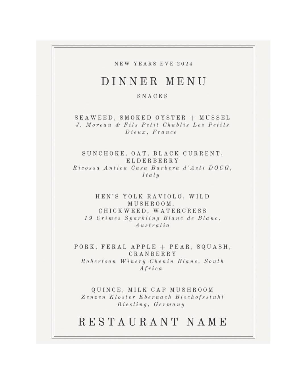 Fine Dining Restaurant Menu New Years Eve Minimalistic - Etsy UK