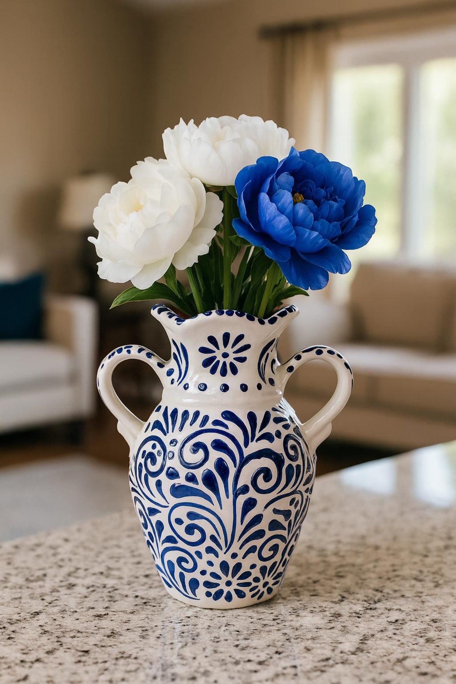 Talavera Cielito Lindo Flower Vase | Cobalt Blue & White - Etsy