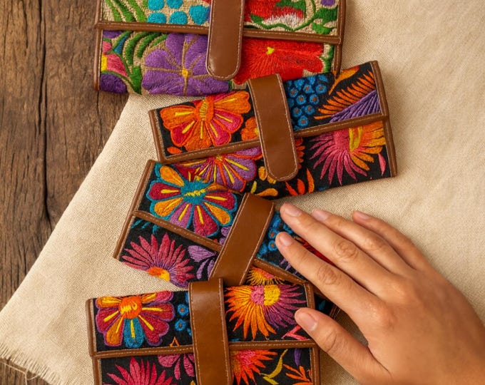 Mexican Women Wallet, Handmade Genuine Trifold Leather Wallet, Cartera ...