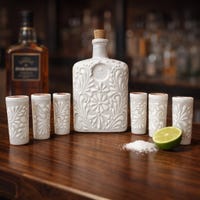 Mexican Tequila Shot Glasses & Tequila Bottle Set, Hand-painted With a ...