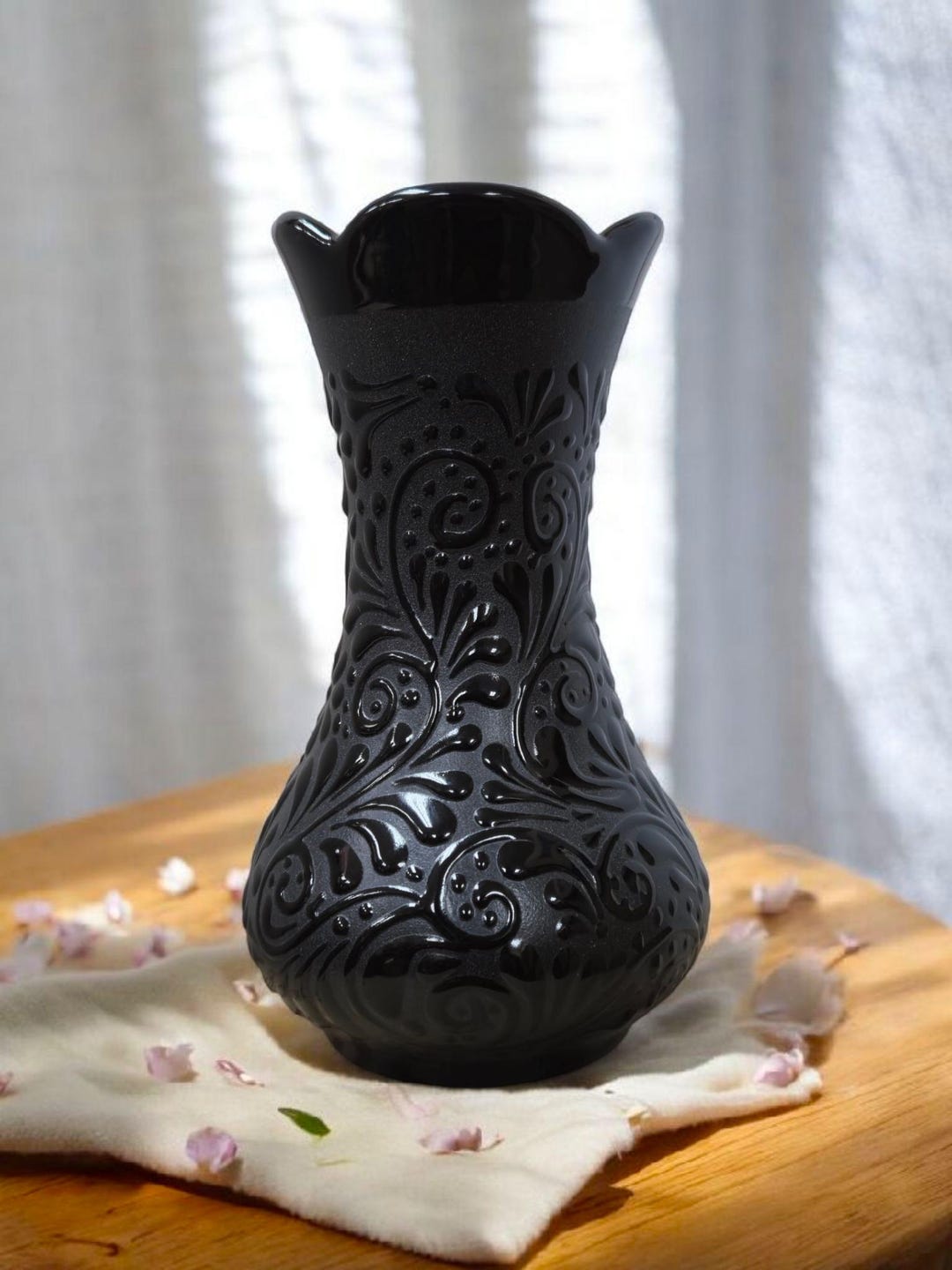 Talavera Flower Flor Vase | Black & Black - Etsy