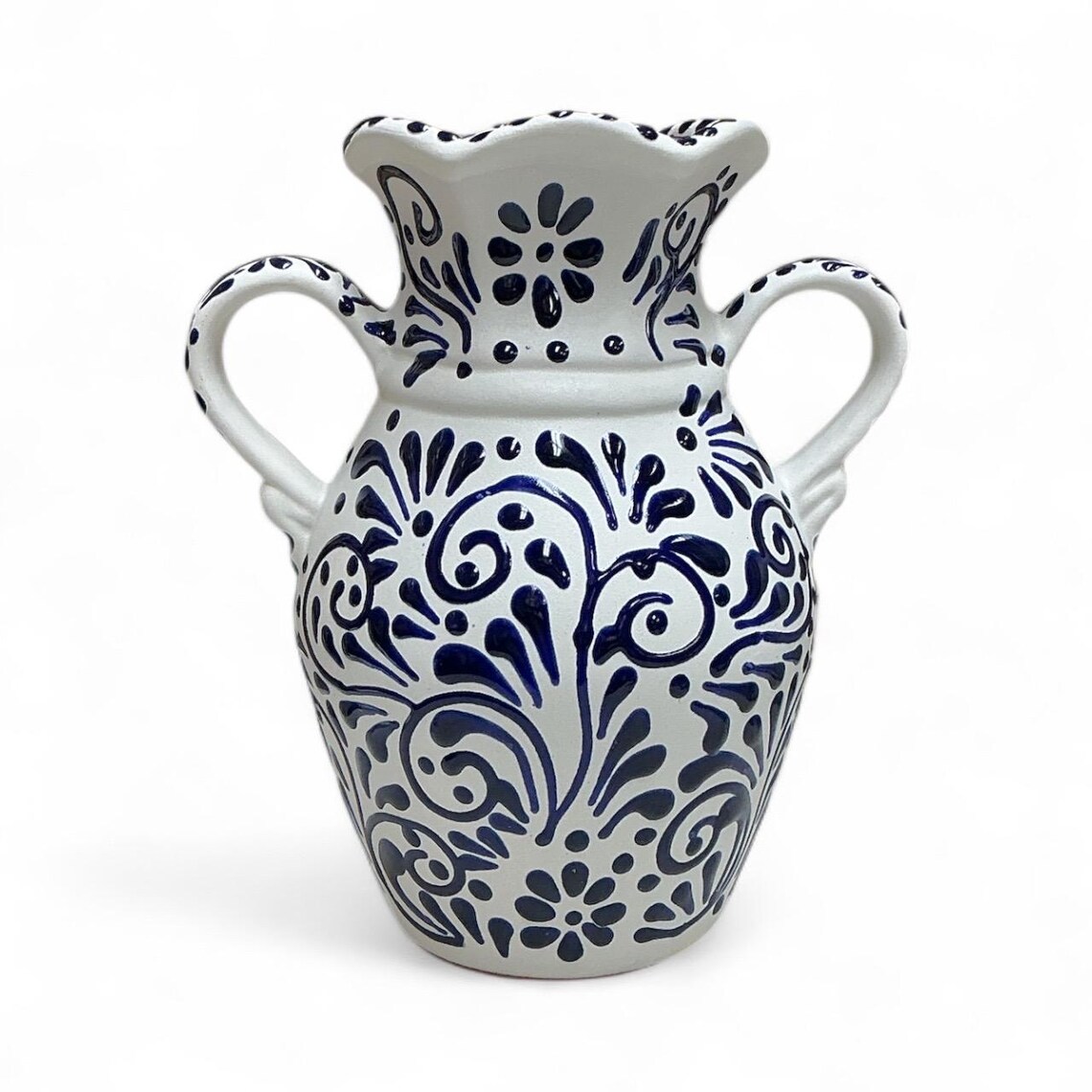 Talavera Cielito Lindo Flower Vase | Cobalt Blue & White - Etsy