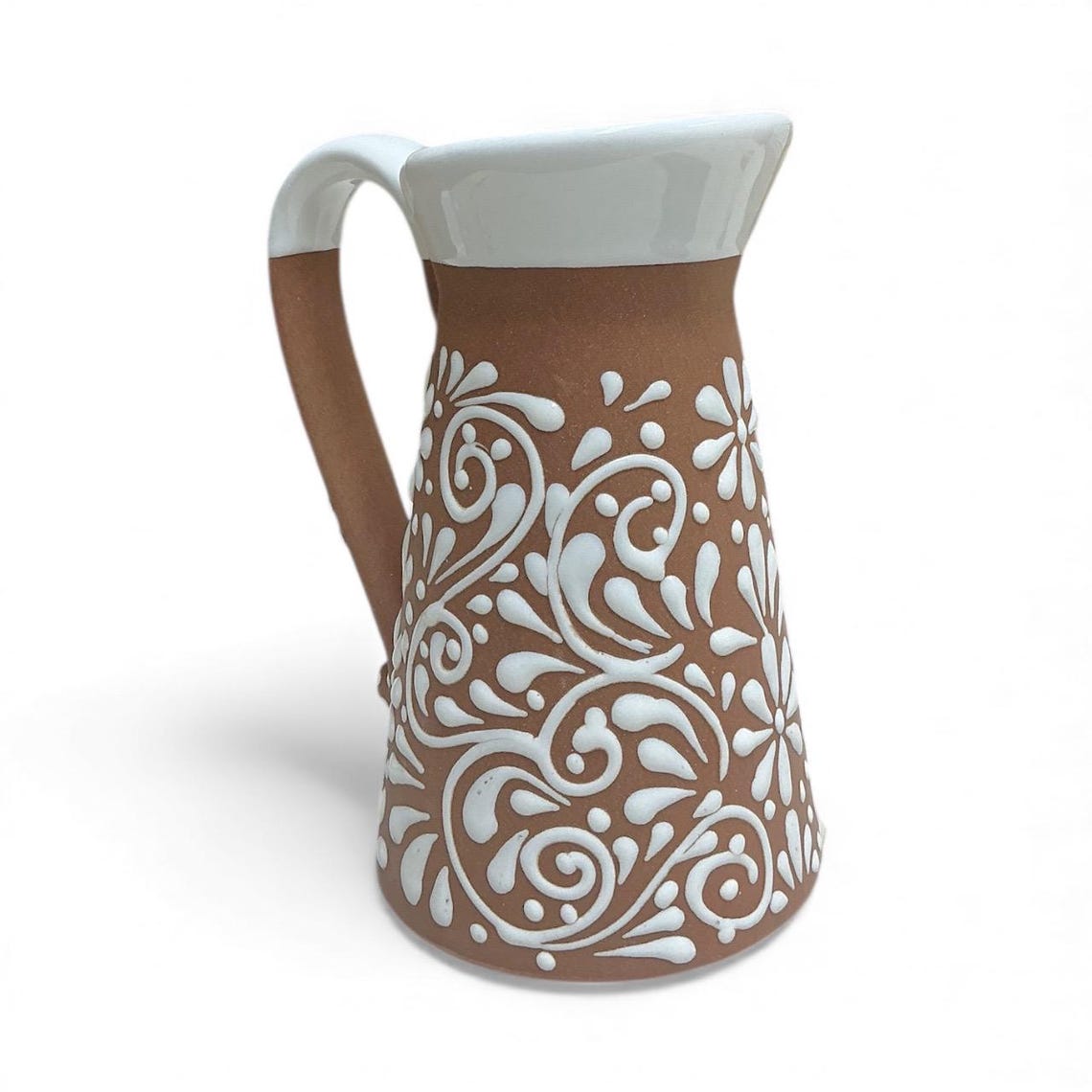 Talavera Mexican Multi-use Ceramic Pitcher | Brown & White - Etsy