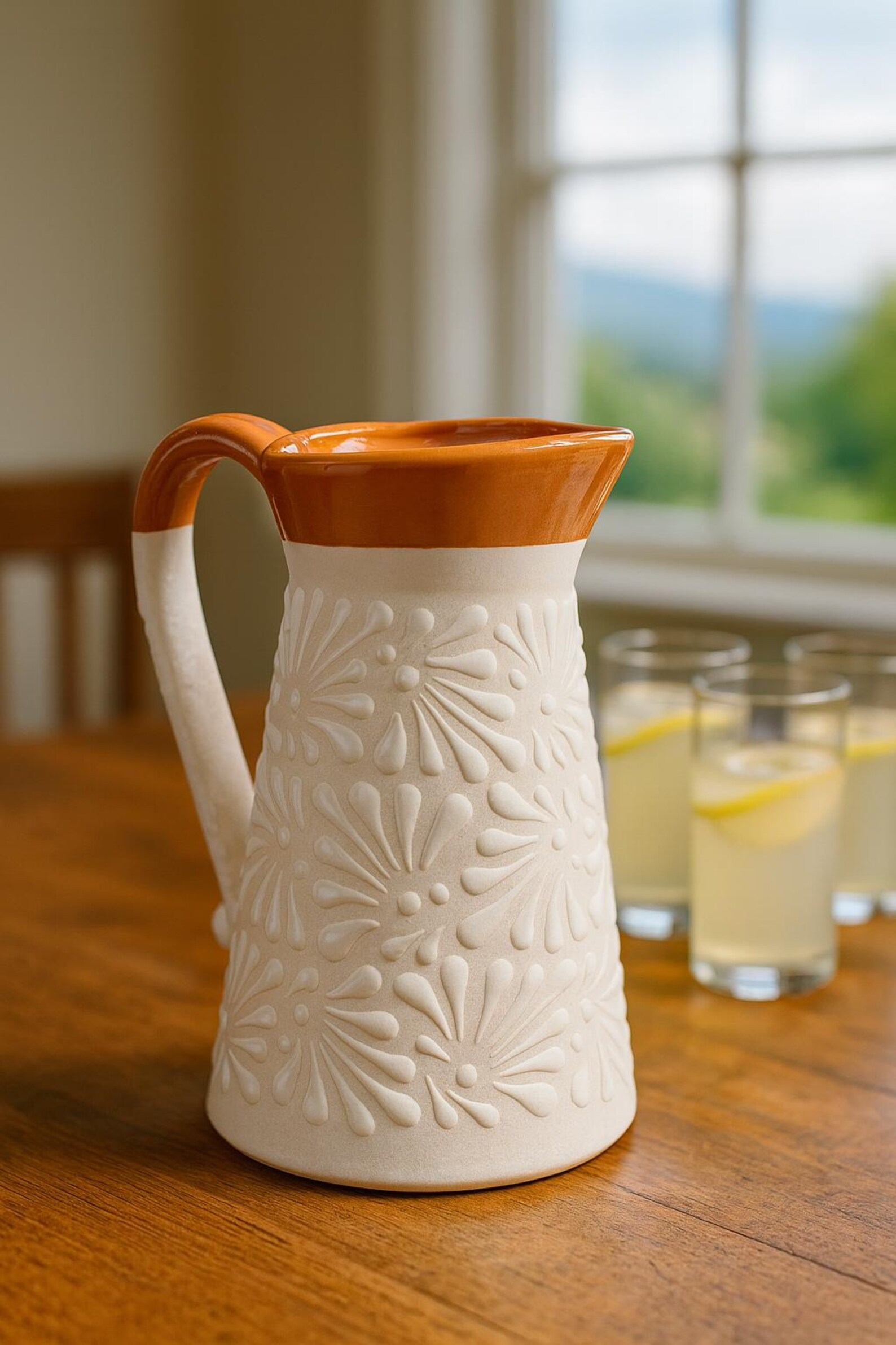 Talavera Mexican Multi-use Ceramic Pitcher | White & Brown - Etsy