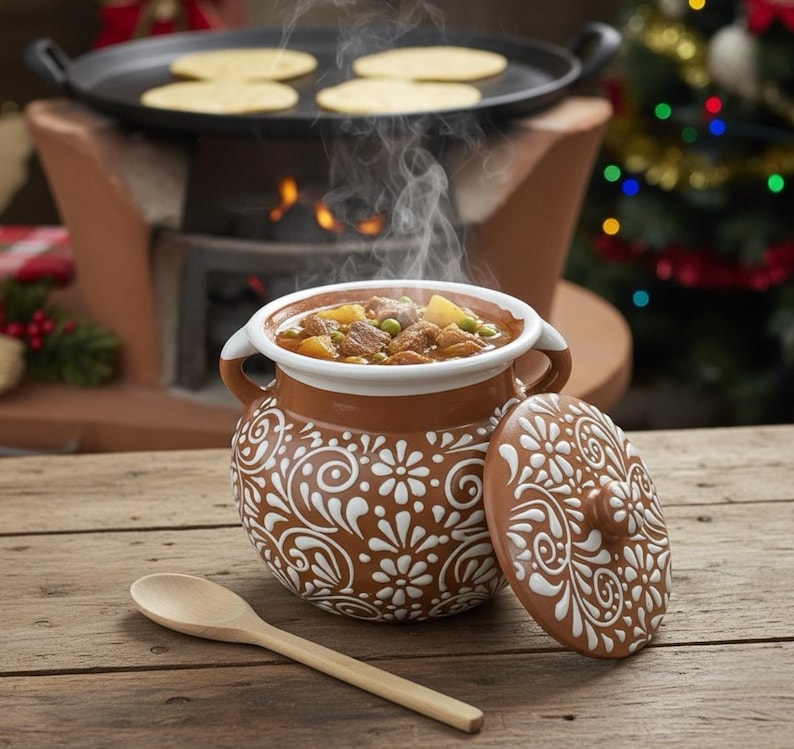 Talavera Brown & White Frijolera Pot – Lead Free – 9x8” – “frijolera ...