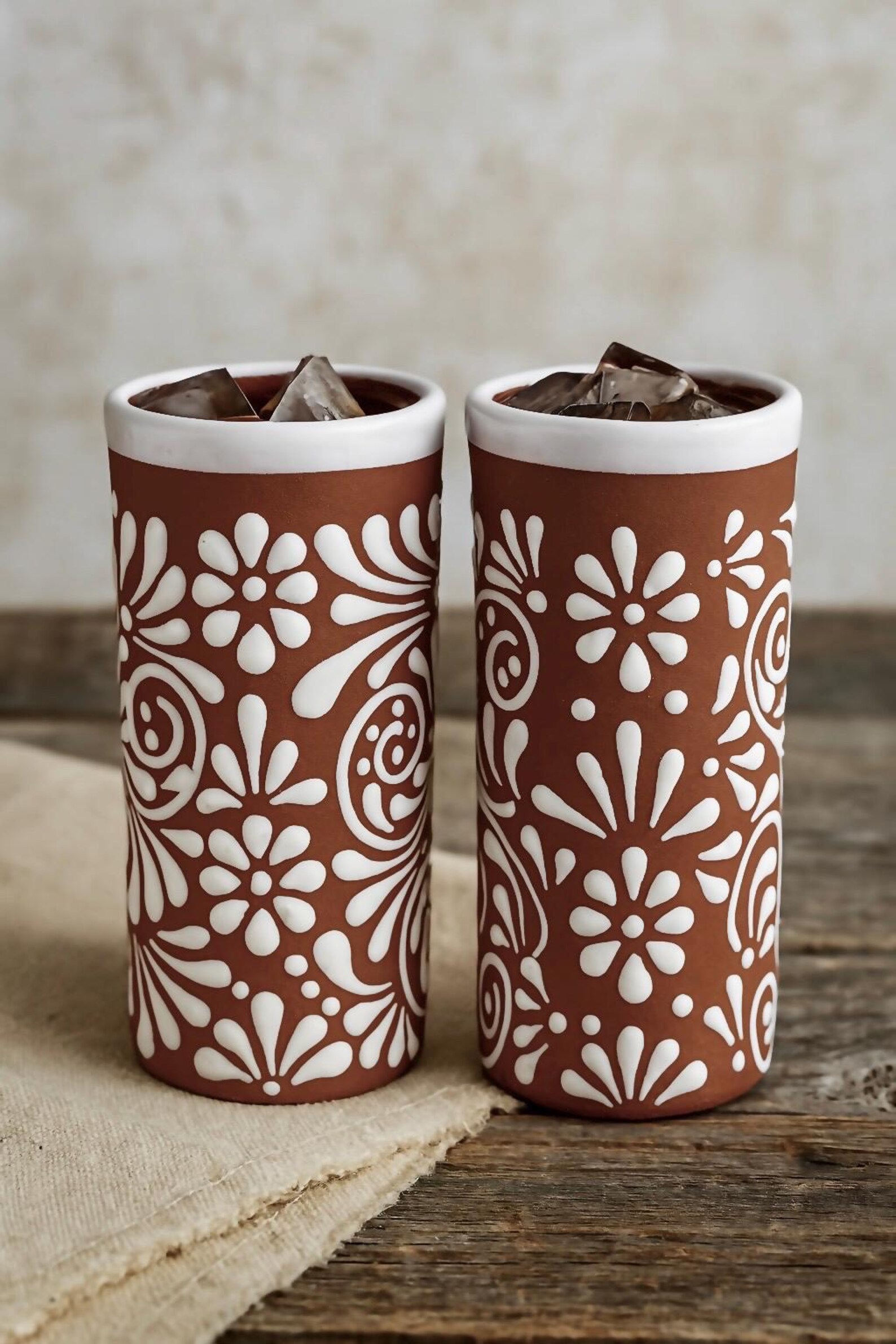 Mexican Talavera Cups (set of 2) | Brown & White - Etsy