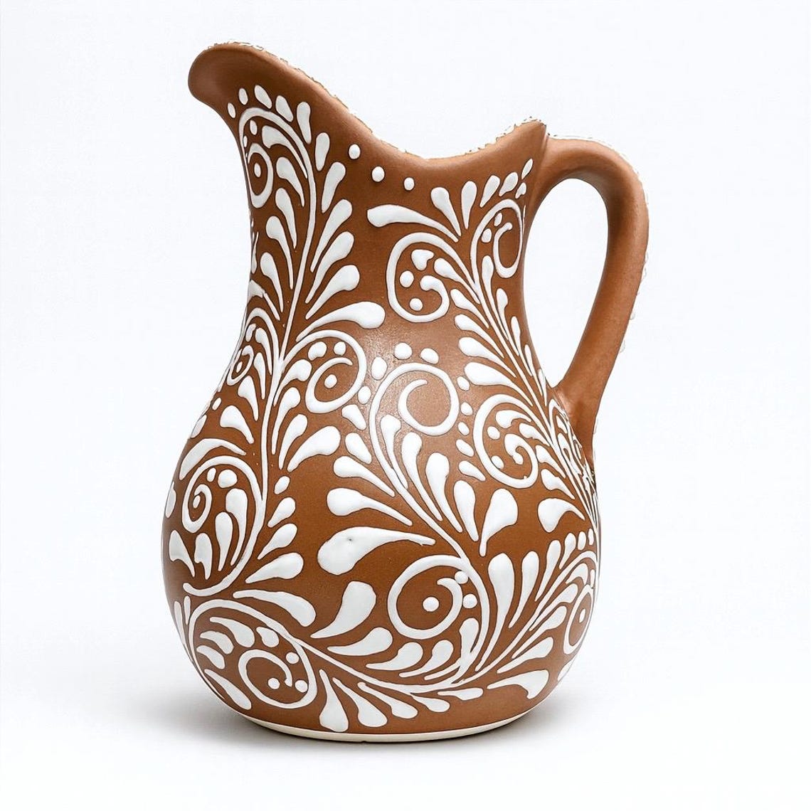 Mexican Handmade Pitcher Talavera Cielito Lindo Design | Brown & White ...
