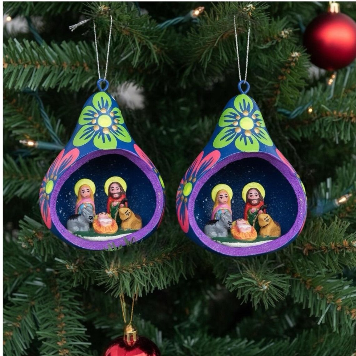 Talavera Blue Floral Gourd Nativity Ornament – Lead Free – 3.5x3 ...