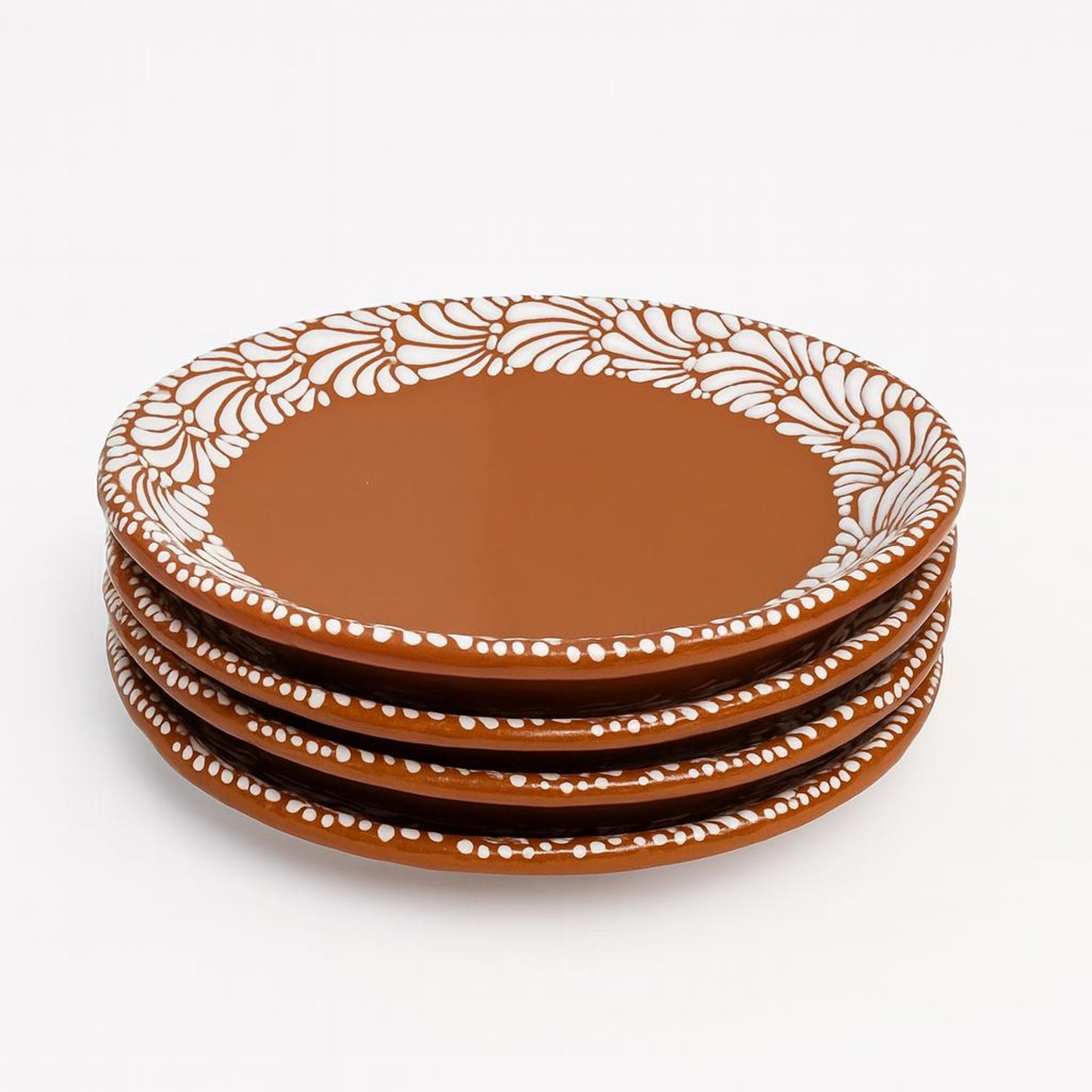 Handmade Talavera Plates Set of 4 | Brown & White - Etsy