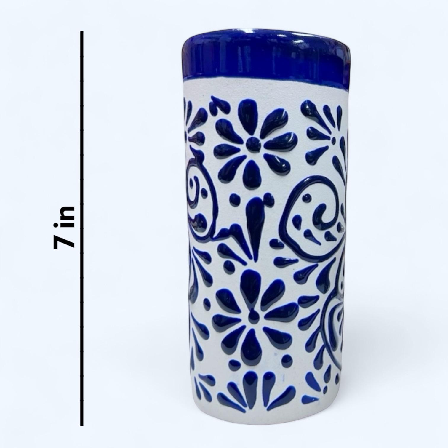 Handmade Mexican Talavera Cups Set of 2 | White & Blue - Etsy