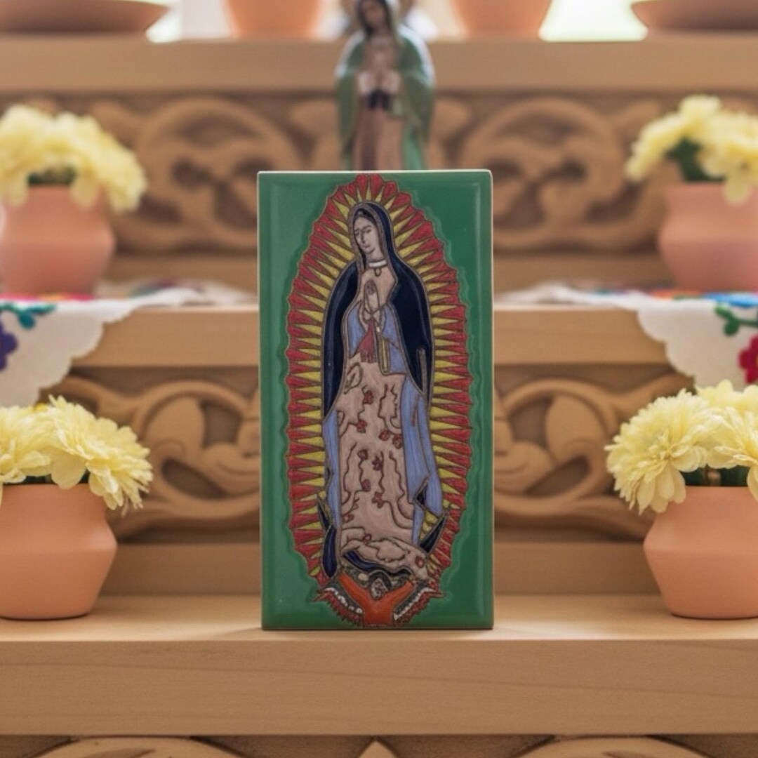 Talavera Green Tile – Lead Free – 3x6 Inches – Mary of Guadalupe - Etsy