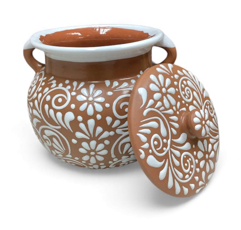 Talavera Brown & White Frijolera Pot – Lead Free – 9x8” – “frijolera ...