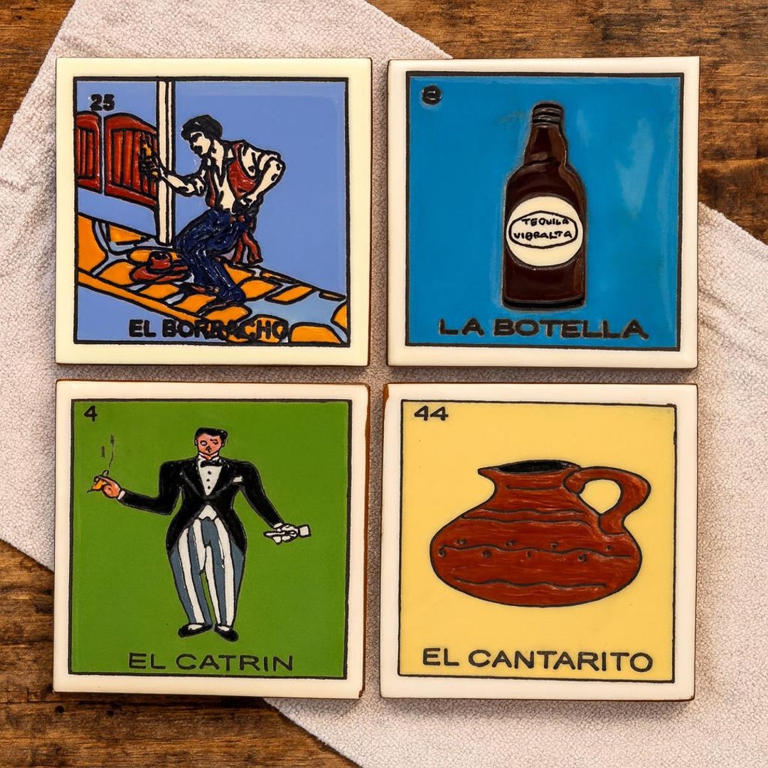 Handcrafted Mexican Lotería 4x4 Tiles (set of 4) - Etsy