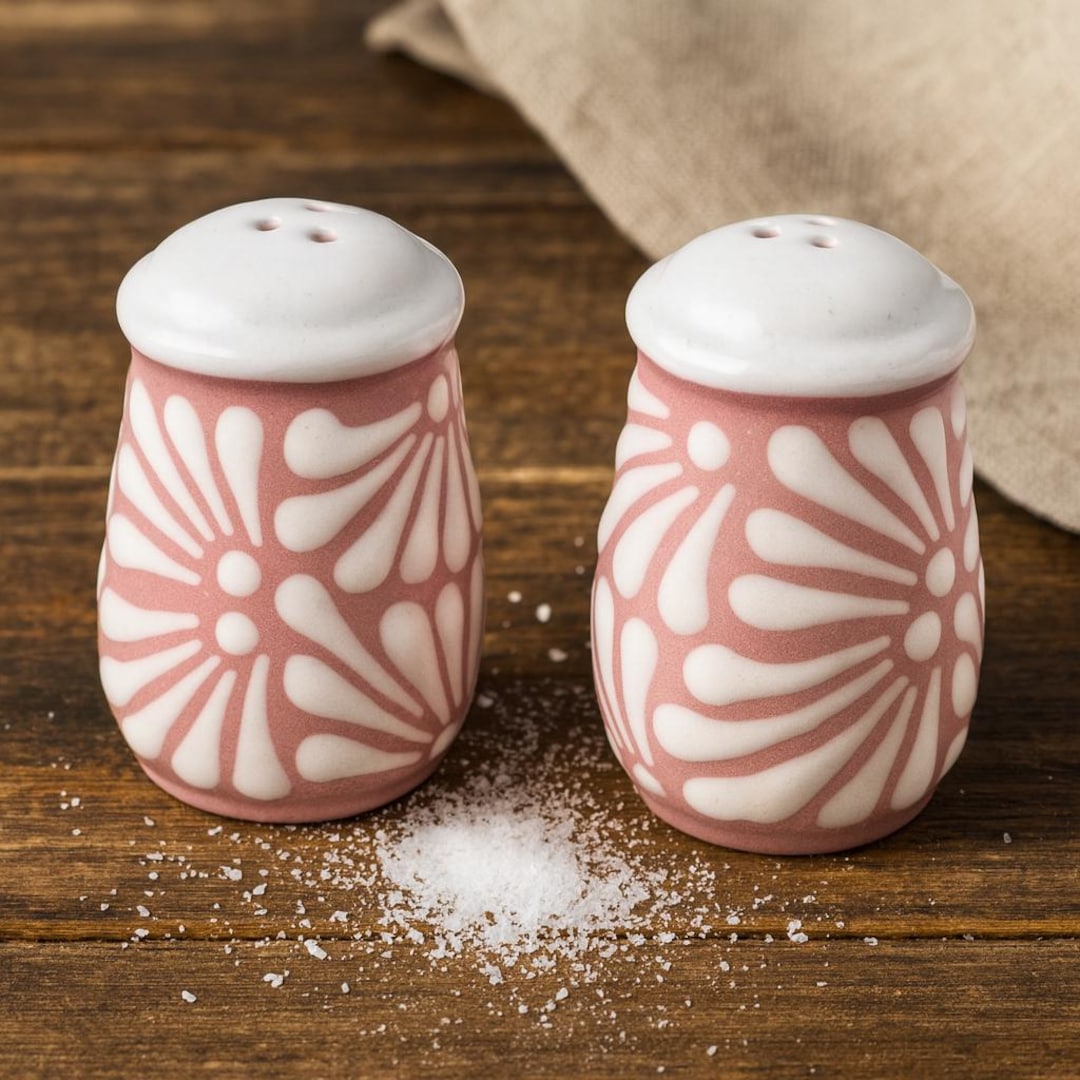 Handmade Talavera Mexican Salt/pepper Shaker Set of 2 | Pink & White - Etsy