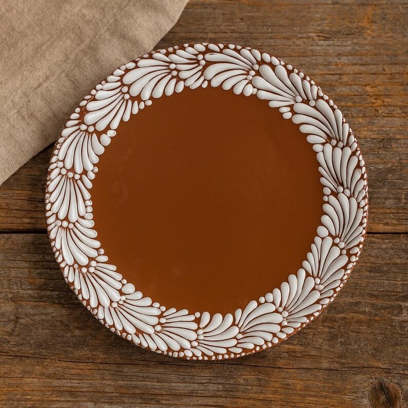 Handmade Talavera Plates Set of 4 | Brown & White - Etsy