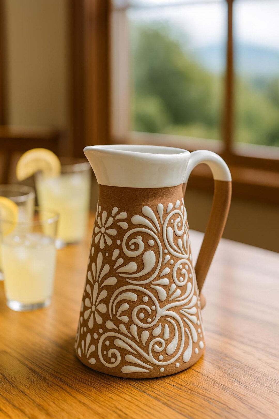 Talavera Mexican Multi-use Ceramic Pitcher | Brown & White - Etsy