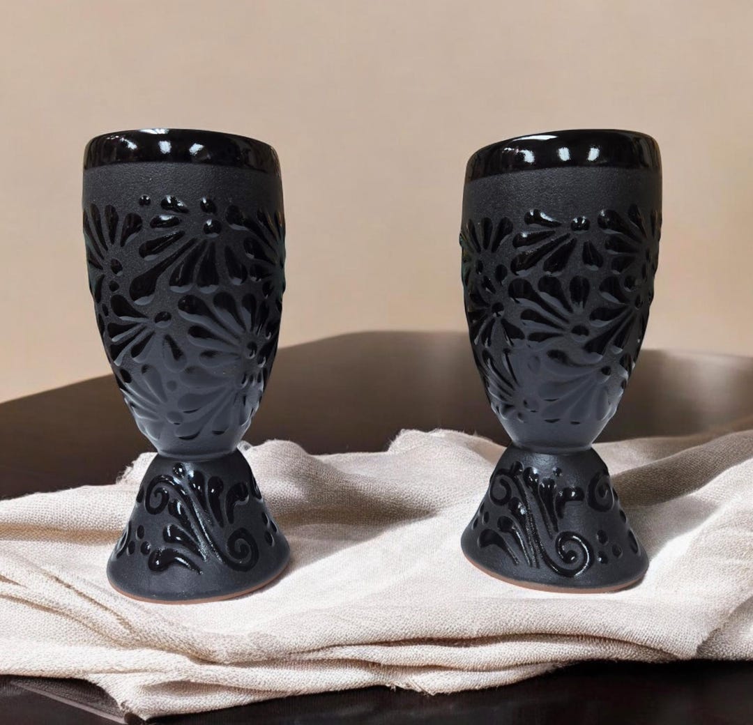 Handmade Mexican Talavera Copa Set of 2 | Black & Black - Etsy