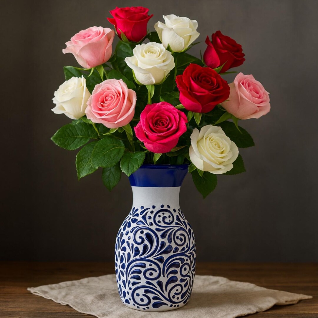 9x4.5 Traditonal Cielito Lindo Flower Vase | White & Cobalt Blue - Etsy