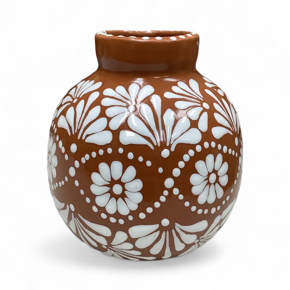 Talavera Brown & White Lead-free 8x7” Flower Vase – Casamx Artesanal - Etsy