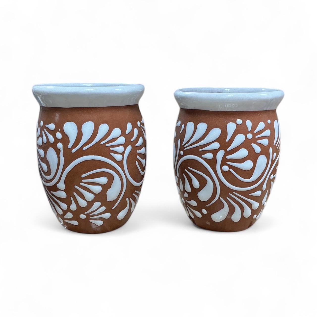 Handcrafted Talavera Flower Vase Set of 2 – Brown & White Swirl Mexican ...