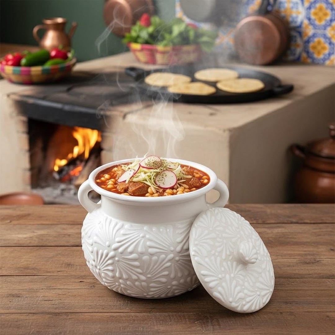 Talavera White Plumeado Olla Frijolera 7x8” Lead Free Not for Stove Top ...