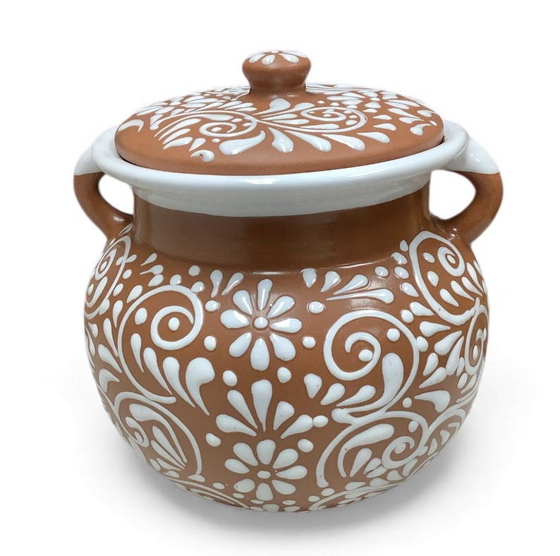 Talavera Brown & White Frijolera Pot – Lead Free – 9x8” – “frijolera ...