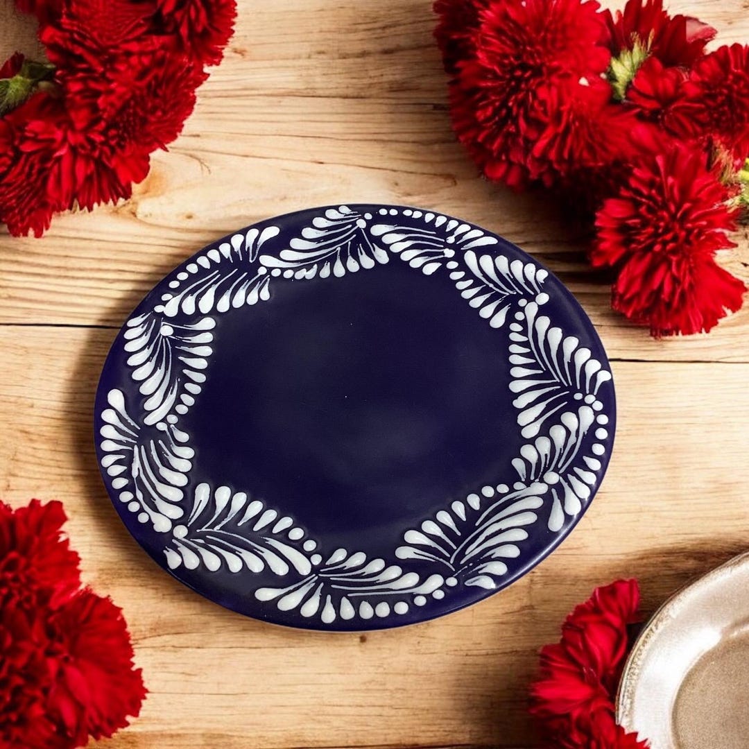 Set of 4 Ceramic Plates – 10 Inches, Blue & White Handcrafted ...