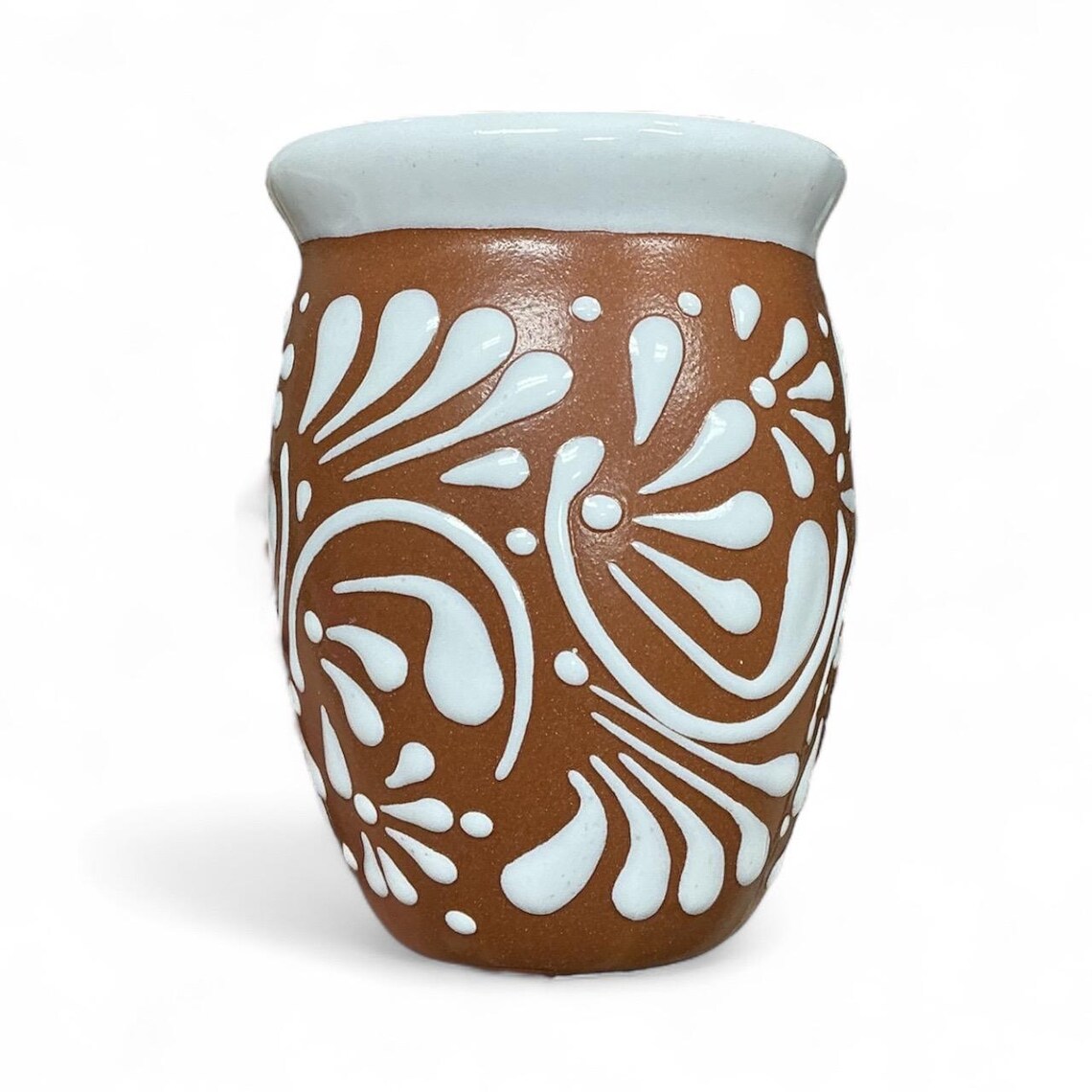 Handcrafted Talavera Flower Vase Set of 2 – Brown & White Swirl Mexican ...