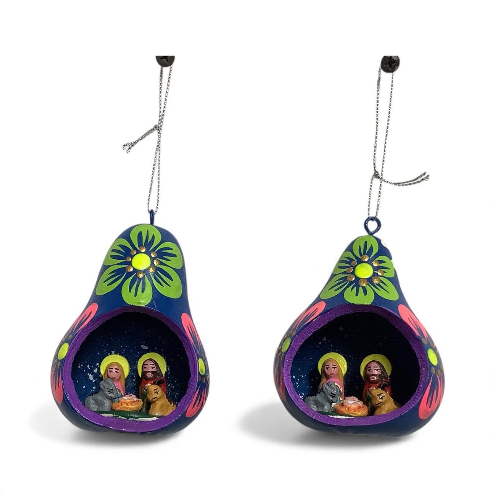 Talavera Blue Floral Gourd Nativity Ornament – Lead Free – 3.5x3 ...