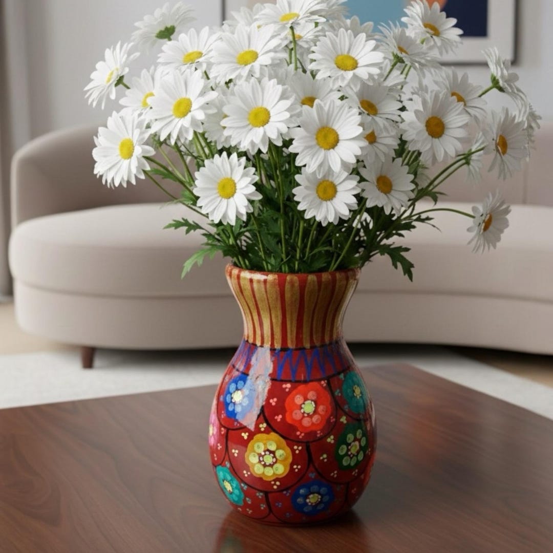 Talavera Countryside Flower Vase | Red & Multicolor | 8x5.5” | Lead ...
