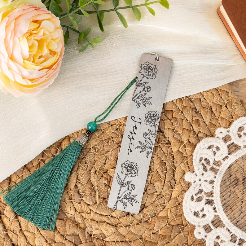 Personalized Birth Flower Bookmark Engraved Steel Name Bookmark Gift ...