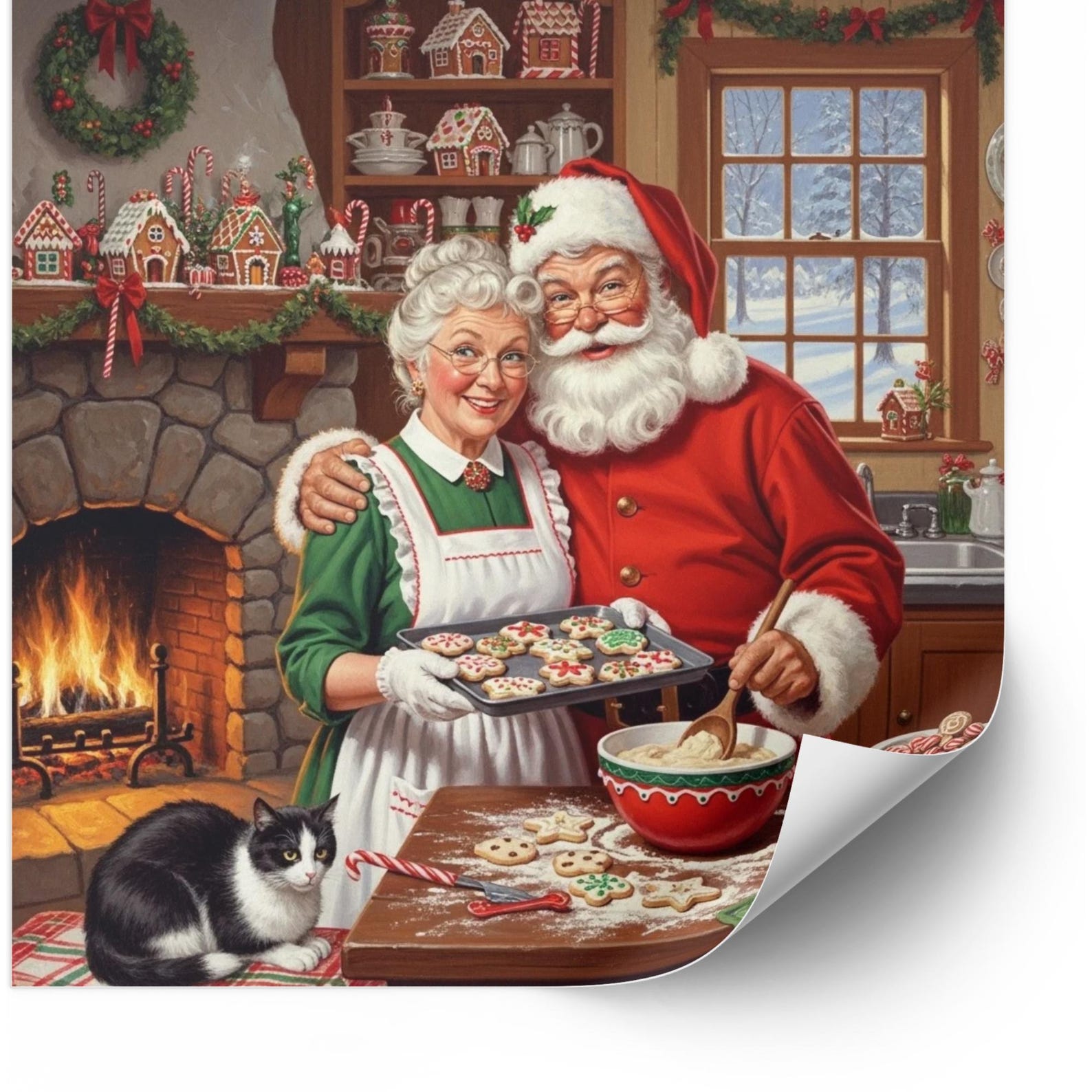 Christmas Kitchen Decor Santa and Mrs Claus Making Cookies PNG Digital ...