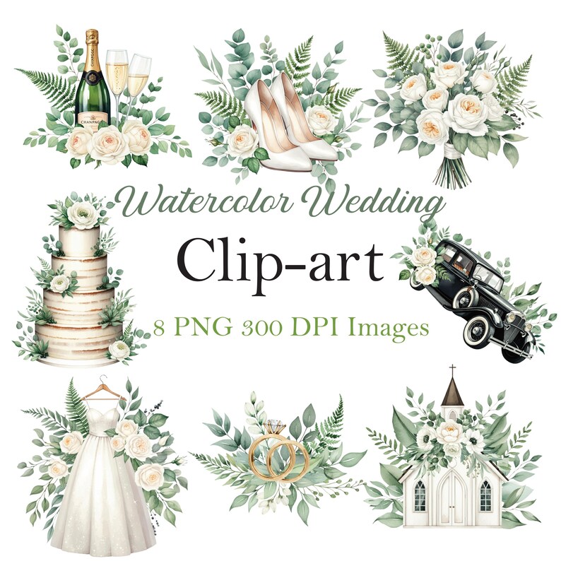 Watercolor Wedding Clipart Wedding Bundle Bride and Groom Clipart Set ...
