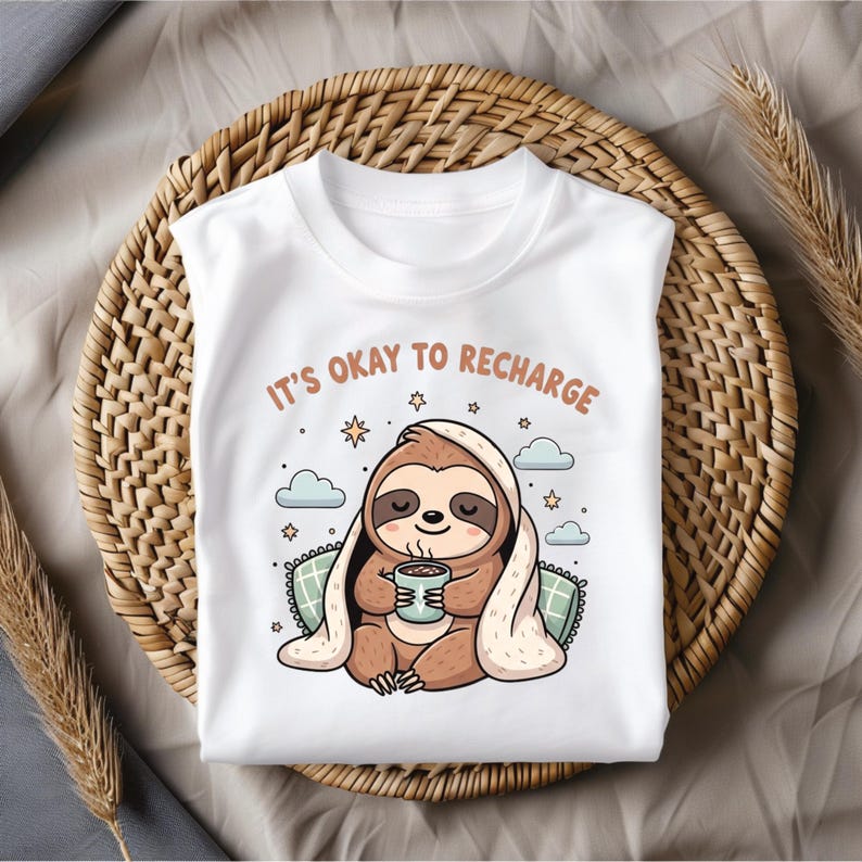 Cozy Sloth PNG & PDF: 'it's Okay to Recharge' Clipart (digital Download ...